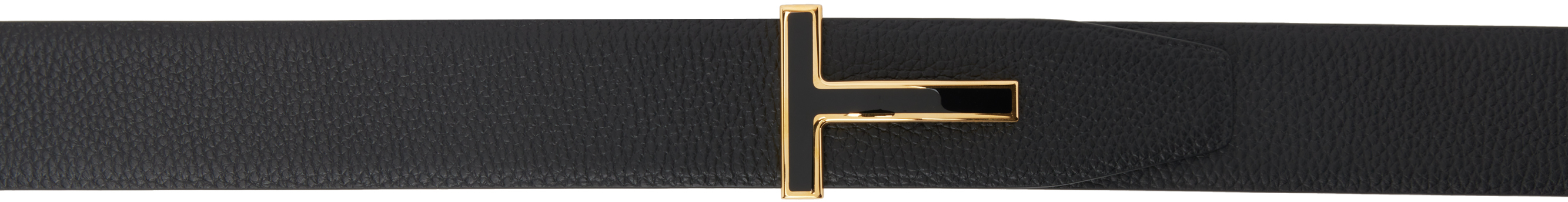 TOM FORD: Black Grain Leather Insert Buckle T Belt | SSENSE