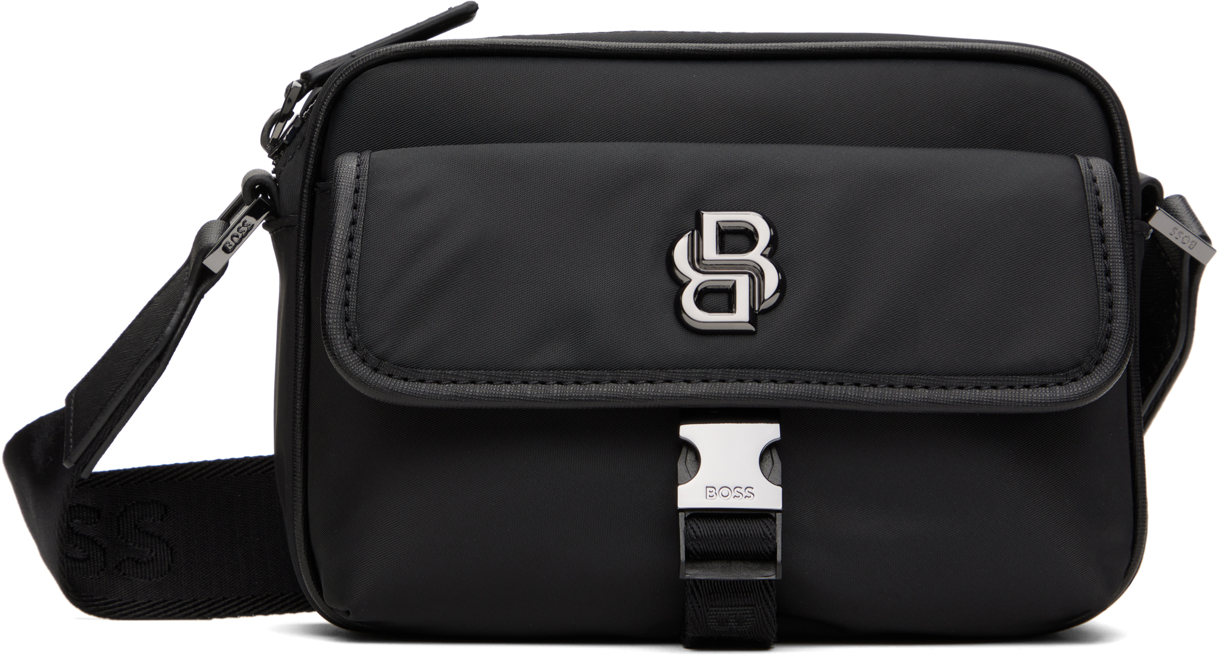 BOSS: Black Double 'B' Monogram Crossbody Bag | SSENSE UK
