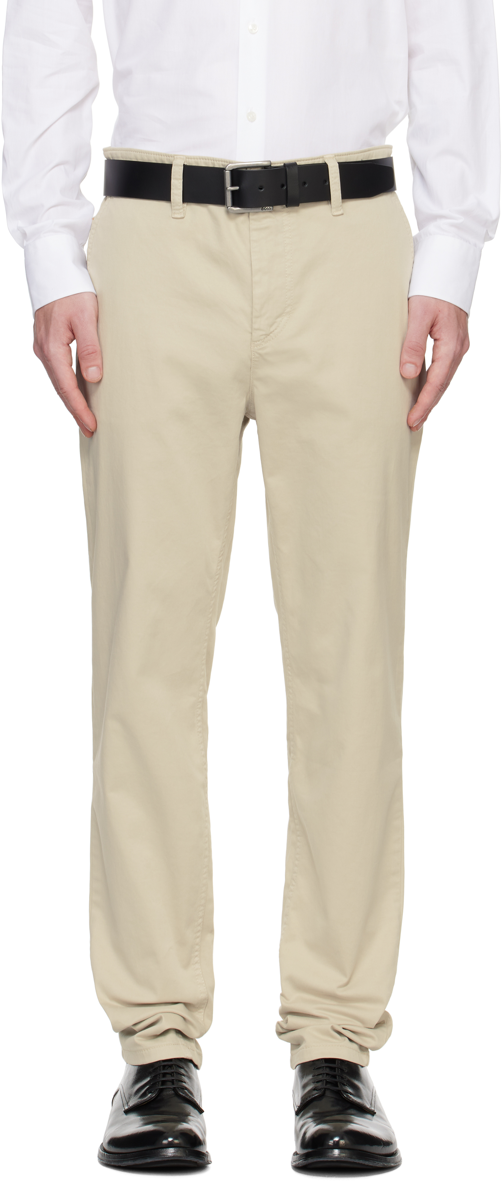 BOSS: Beige Tapered-Fit Trousers | SSENSE