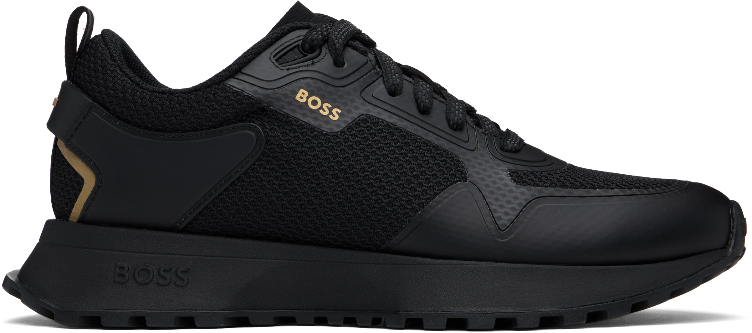 BOSS: Black Mixed-Material Sneakers | SSENSE Canada