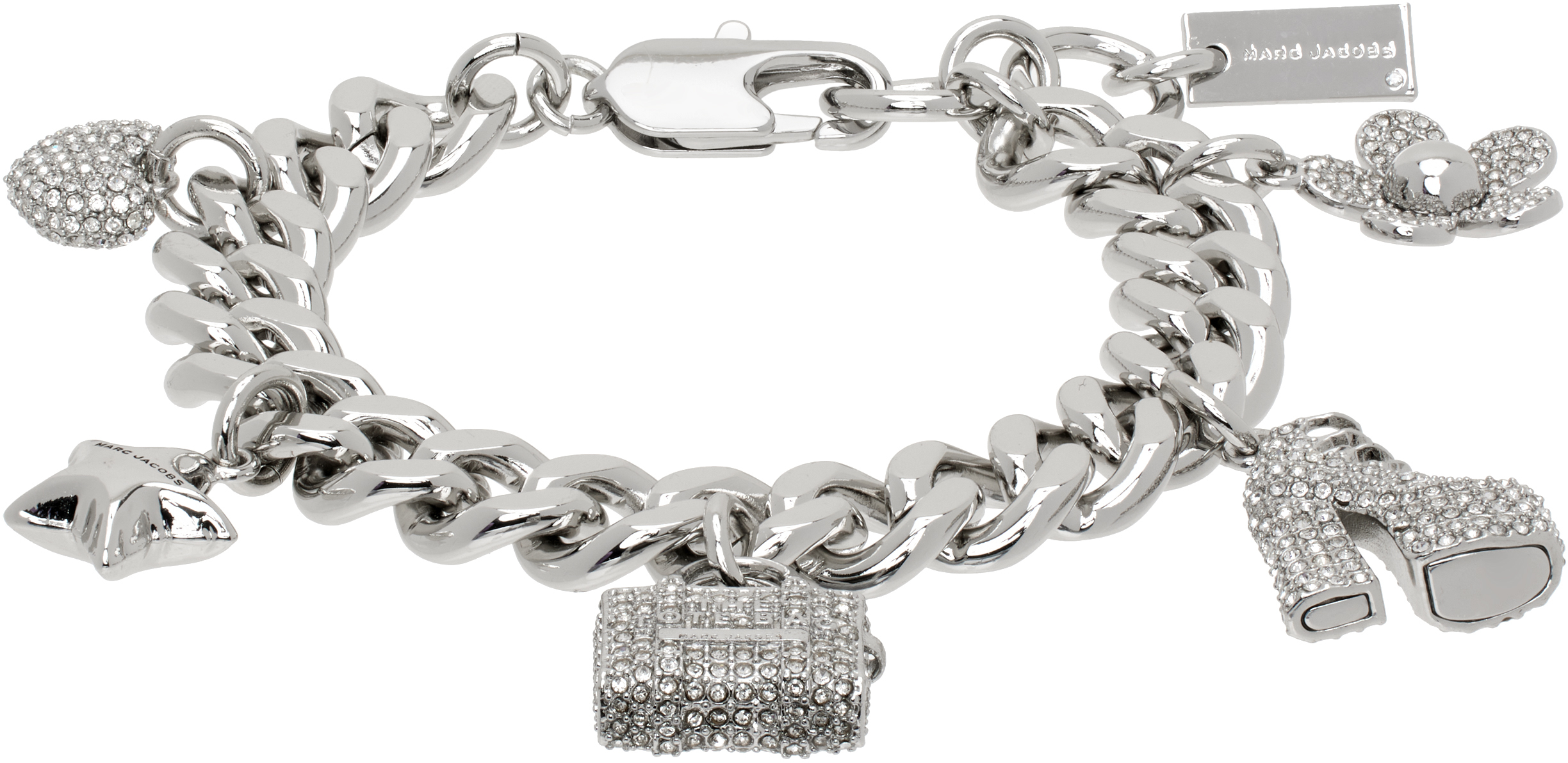 Marc Jacobs: Silver 'The Pave Mini Icon Charm' Bracelet | SSENSE