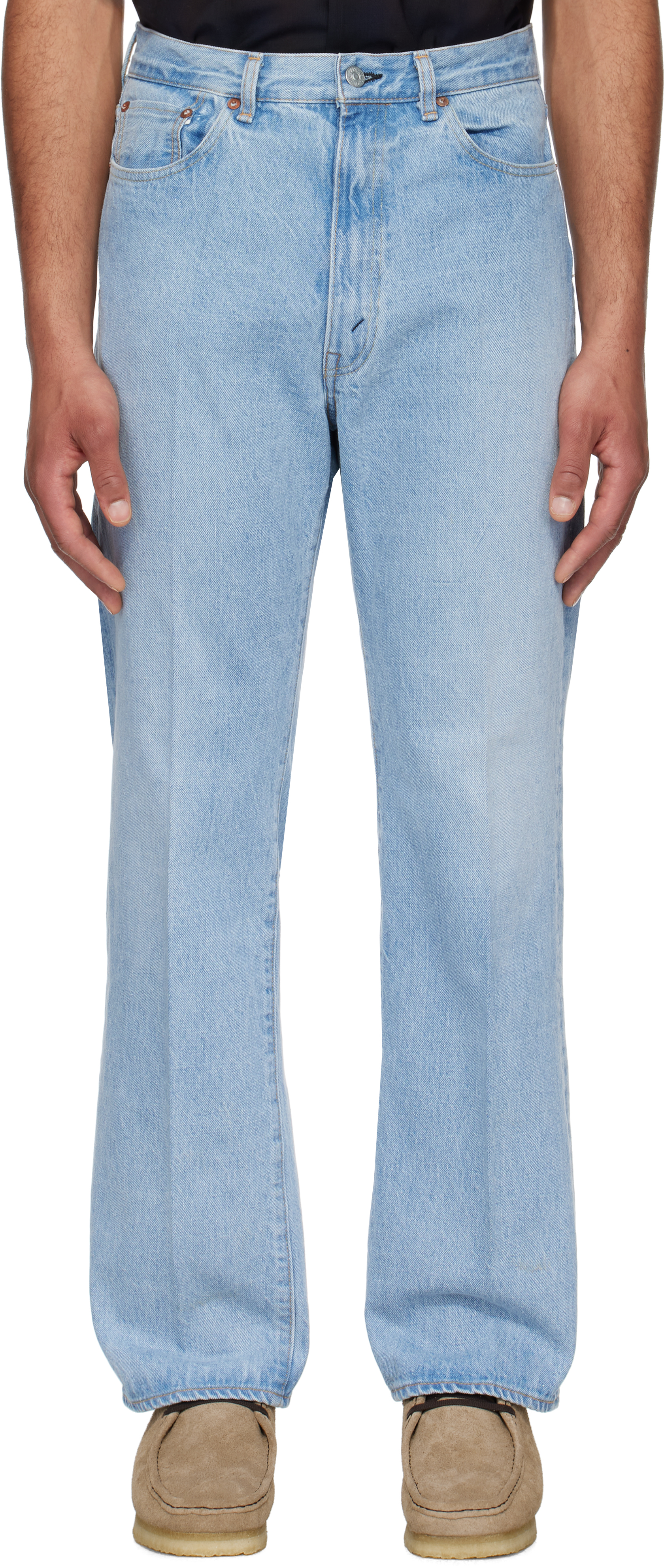 KAPTAIN SUNSHINE: Blue Skate Shoecut Jeans | SSENSE KAPTAIN SUNSHINE: Blue Skate Shoecut Jeans | SSENSE
