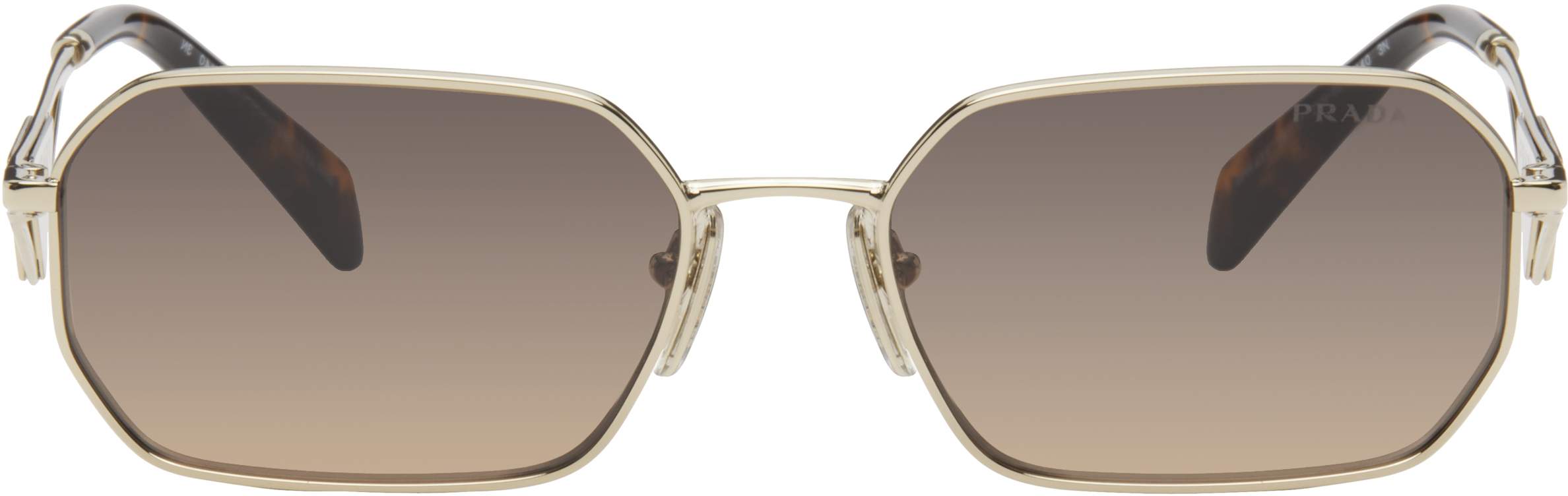 Prada Eyewear: Gold Triangle Logo Sunglasses | SSENSE Canada