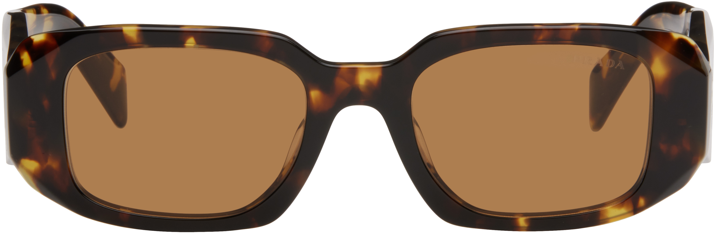 Prada Eyewear: Brown Rounded Rectangle Acetate Sunglasses | SSENSE