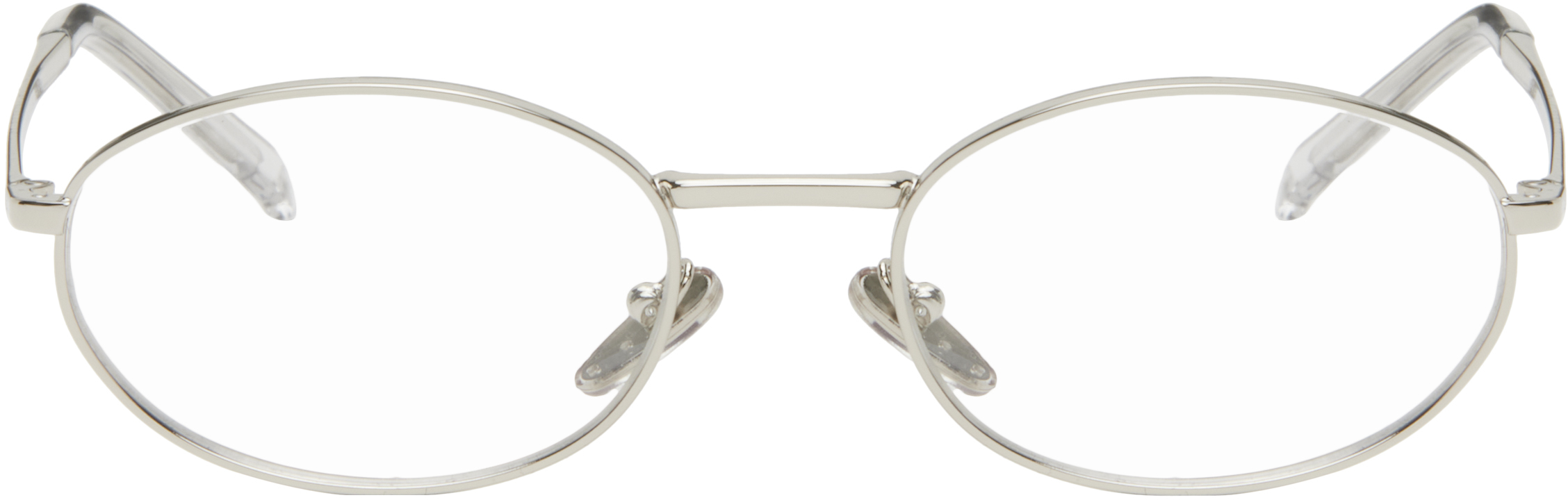 Prada Eyewear: Silver Oval Glasses | SSENSE