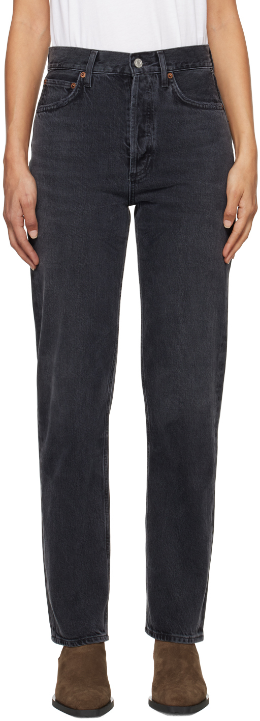 AGOLDE: Black 90's Pinch Waist High Rise Straight Jeans | SSENSE