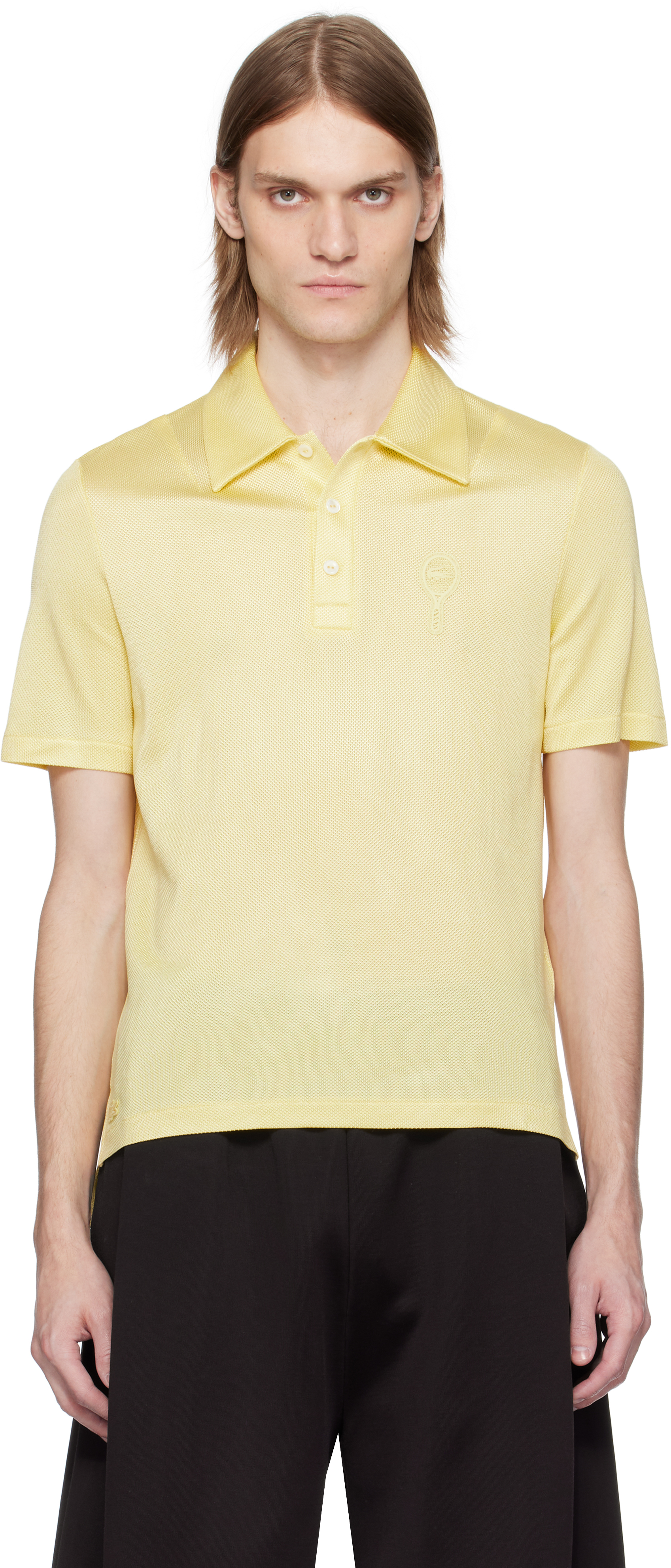 Lacoste: Yellow Runway Regular Fit Satin Piqué Polo | SSENSE