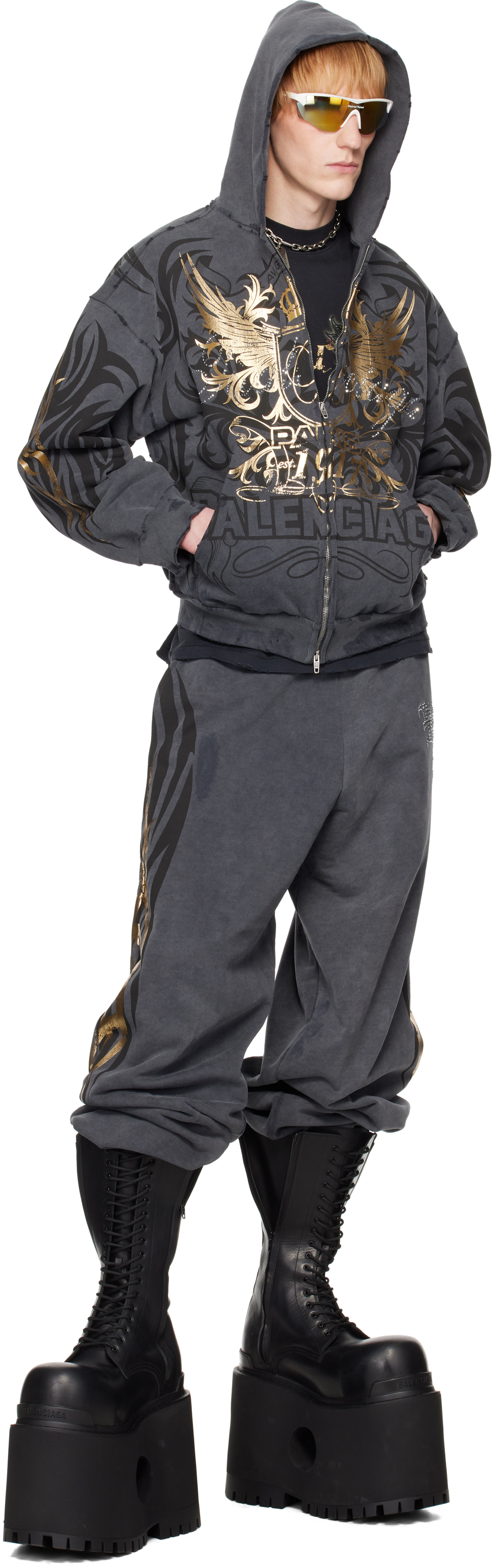 Balenciaga Zip-up Hoodie In Super Faded Wash Black | ModeSens