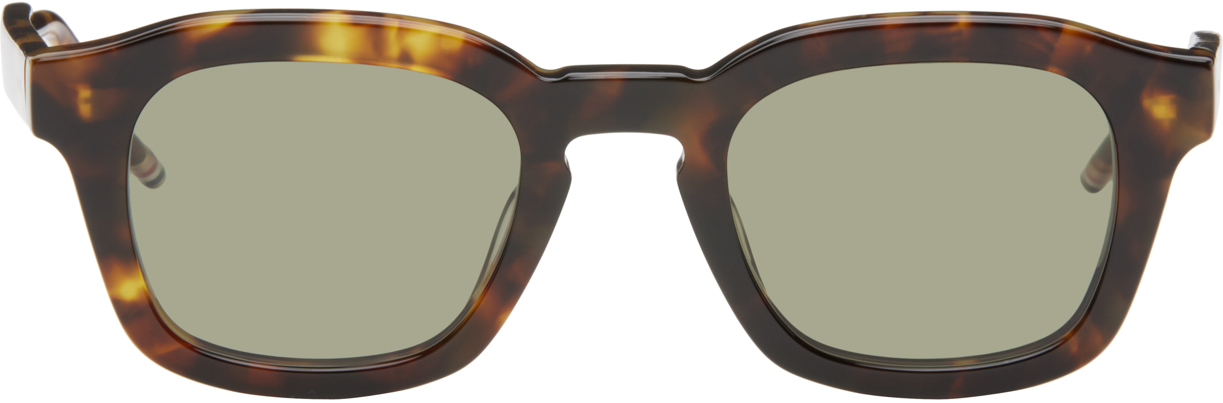 Thom Browne: Brown Tortoise Acetate Rectangular Sunglasses | SSENSE
