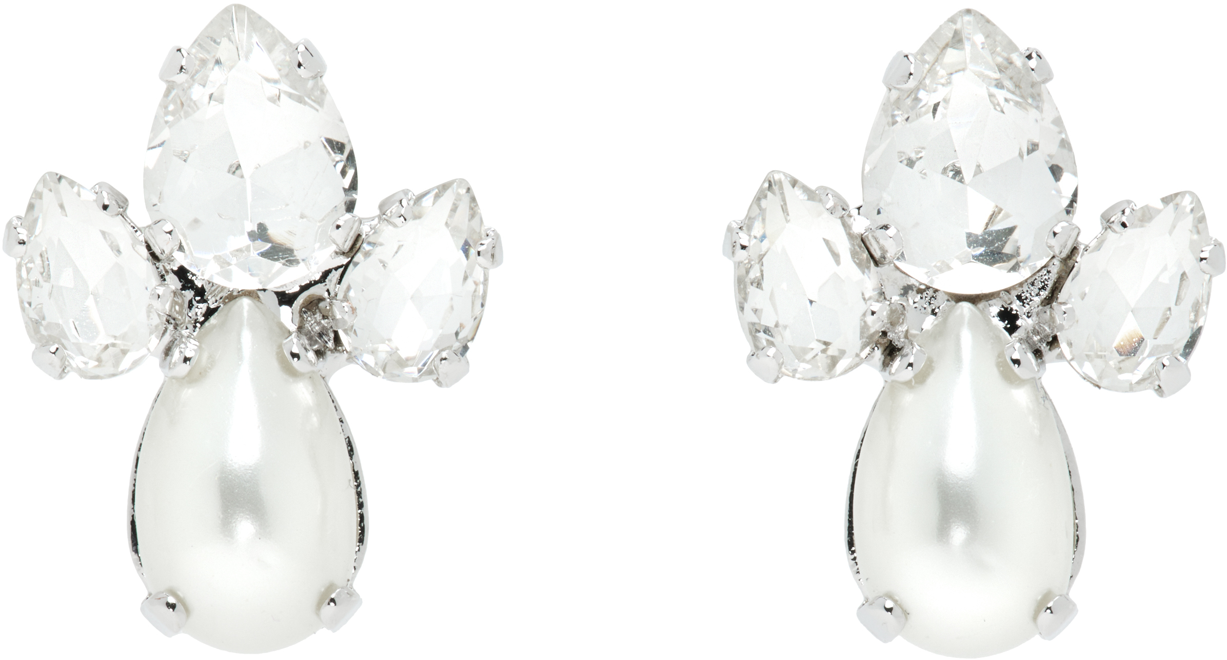 Simone Rocha Silver Victorian Faux Pearl Crystal Floret Stud Earrings