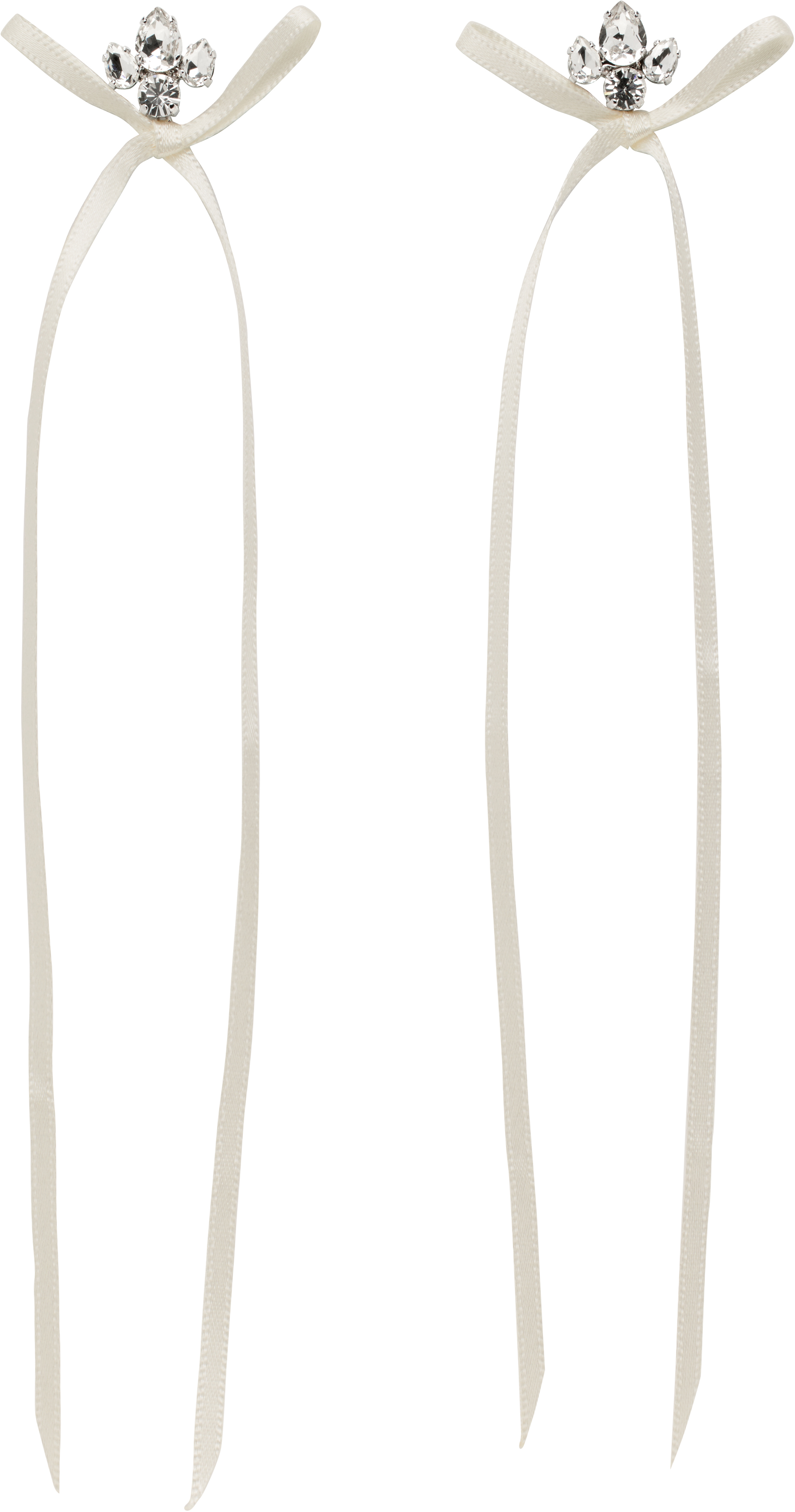 Simone Rocha: Silver & White Victorian Bow Ribbon Stud Earrings | SSENSE