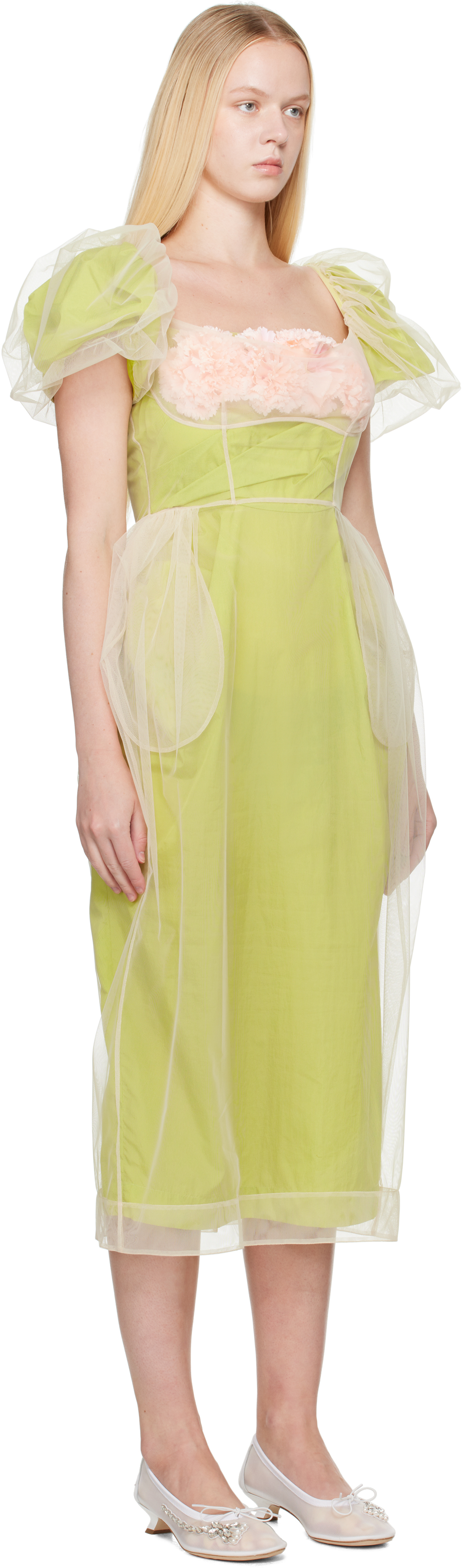 Simone Rocha Carnation Balconette Bustier Layered Midi Dress In Matcha ...