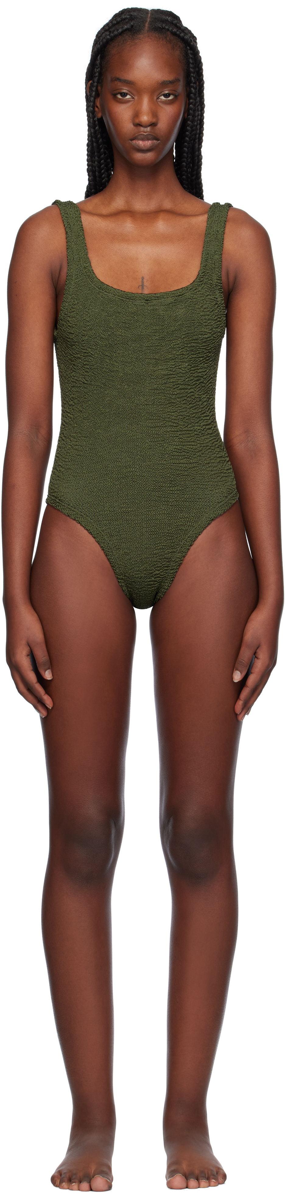Hunza G: Khaki Square Neck Swimsuit | SSENSE