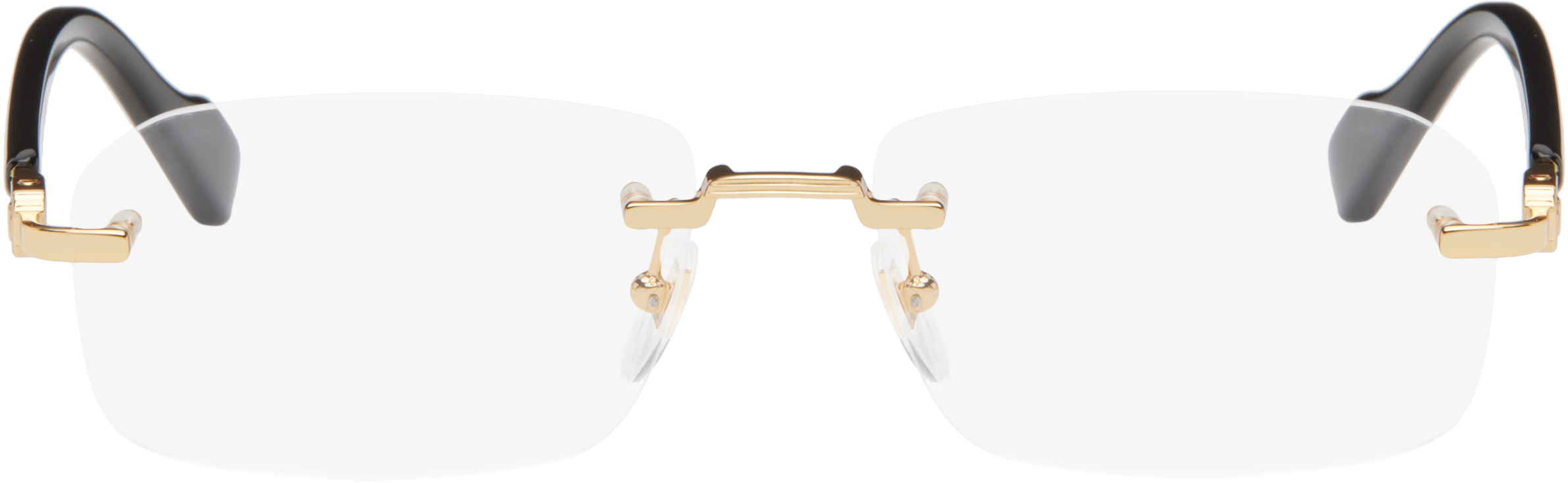 Gucci: Lunettes rectangulaires percées doré et noir en métal | SSENSE ...