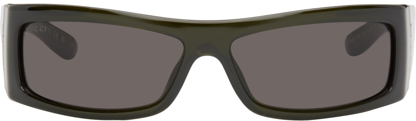 Gucci: Green Rectangular Sunglasses | SSENSE Canada