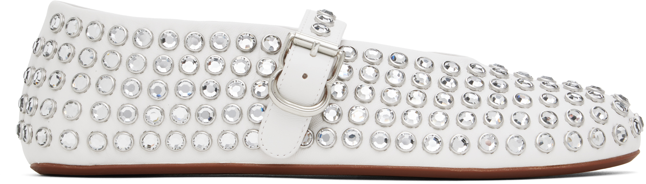 ALAÏA: White Strass Ballerina Flats | SSENSE