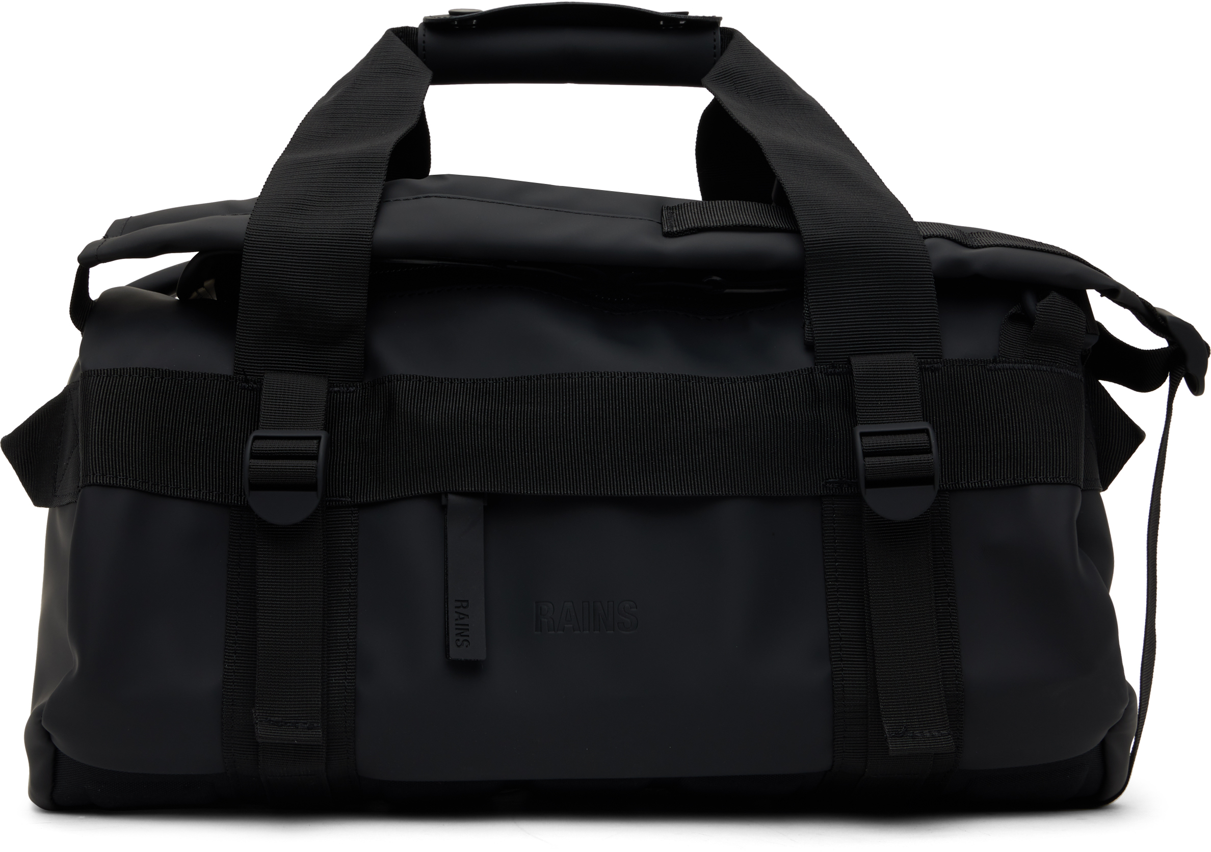 RAINS: Black Texel Mini Duffle Bag | SSENSE Canada