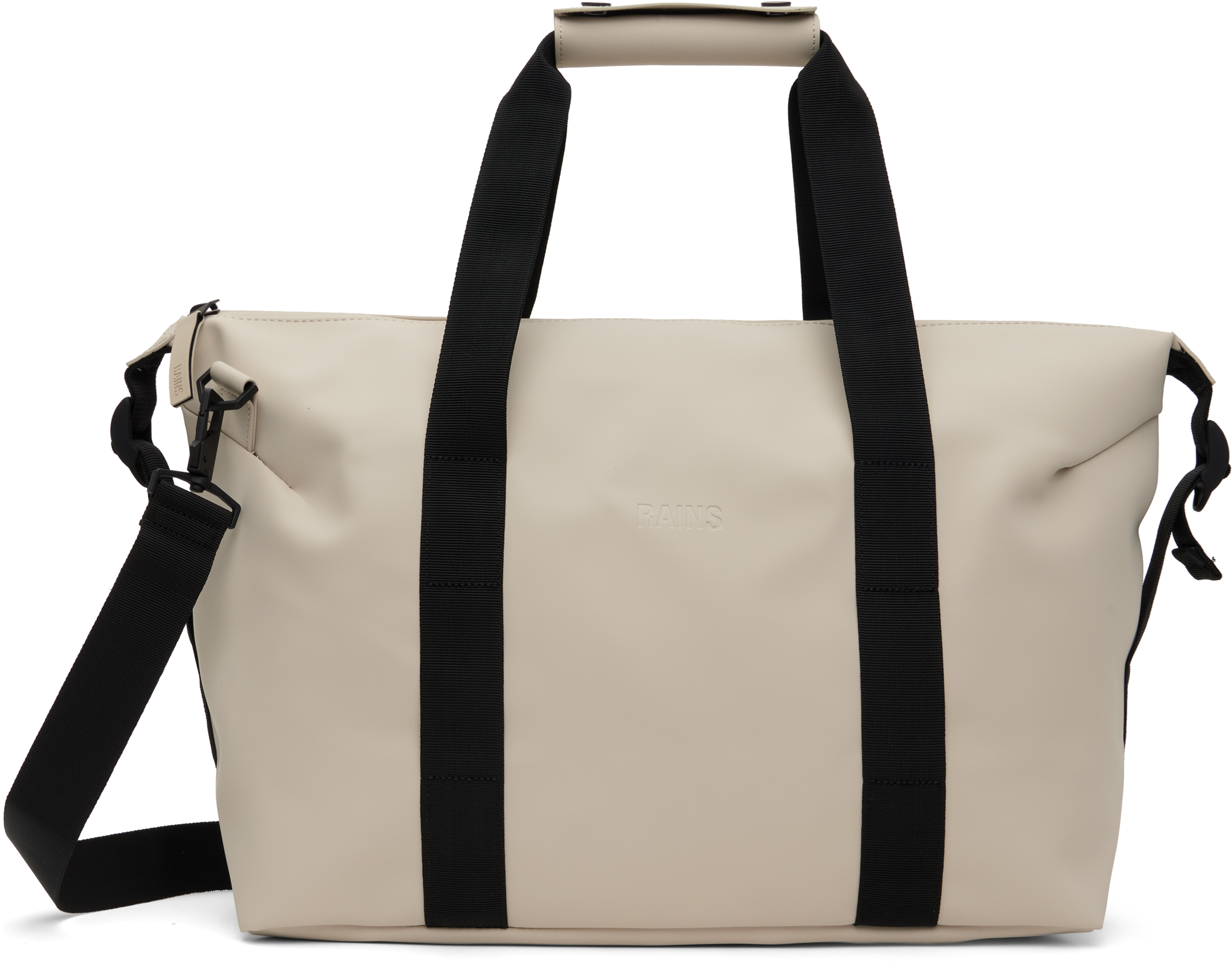 RAINS: Beige Hilo Weekend Small Duffle Bag | SSENSE Canada