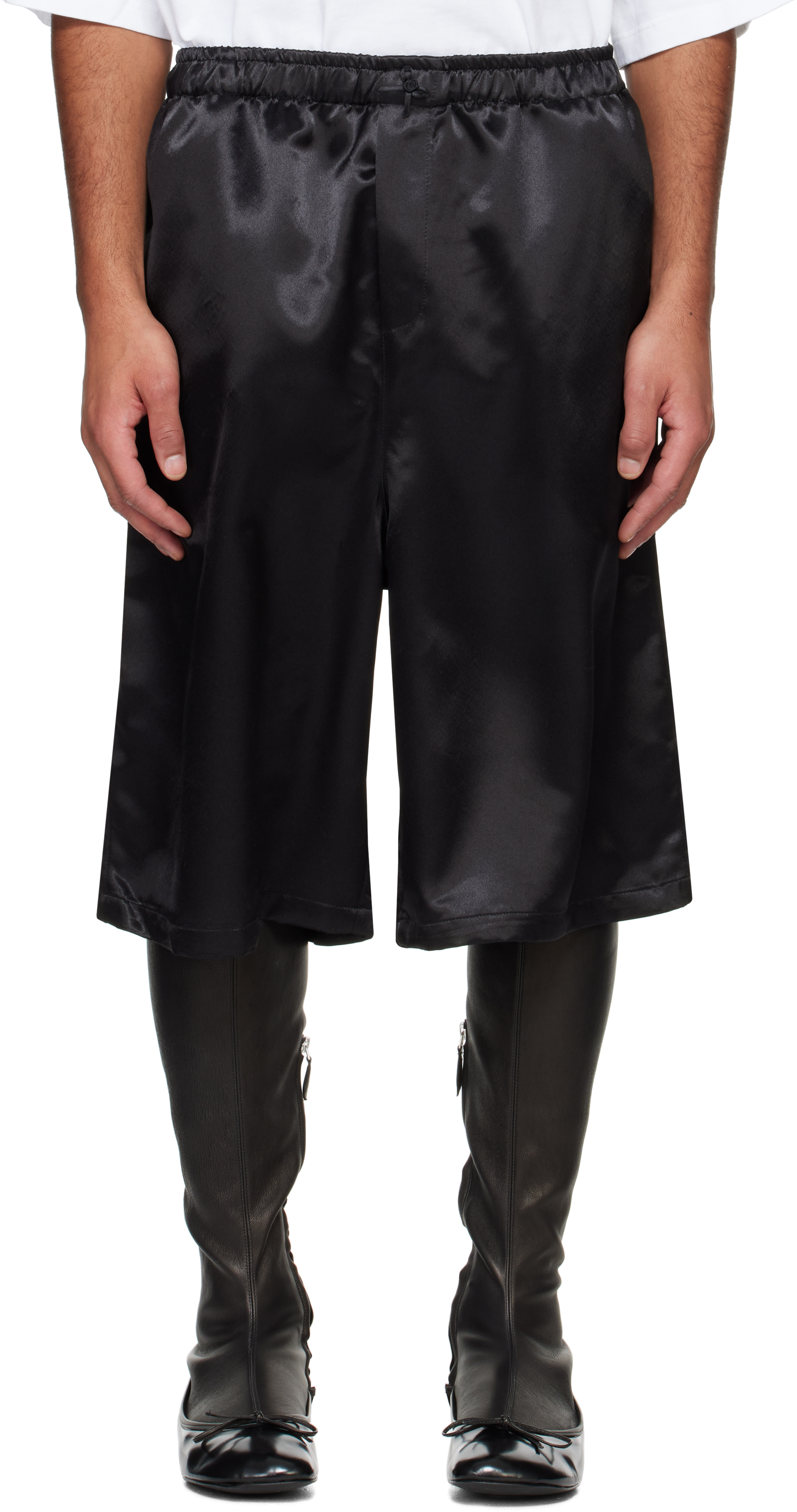 ABRA: Black Satin Shorts | SSENSE
