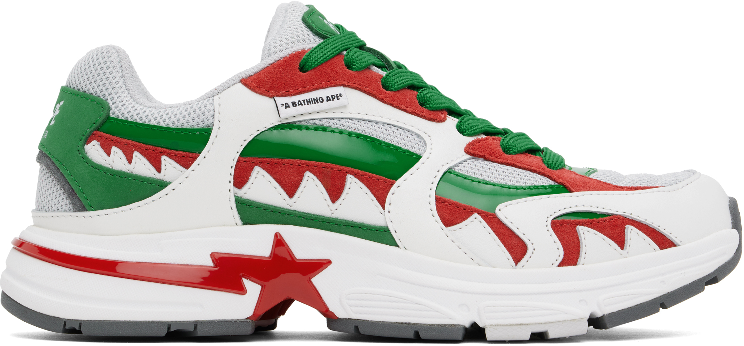 BAPE: White & Green Shark STA Italy M1 Sneakers | SSENSE Canada