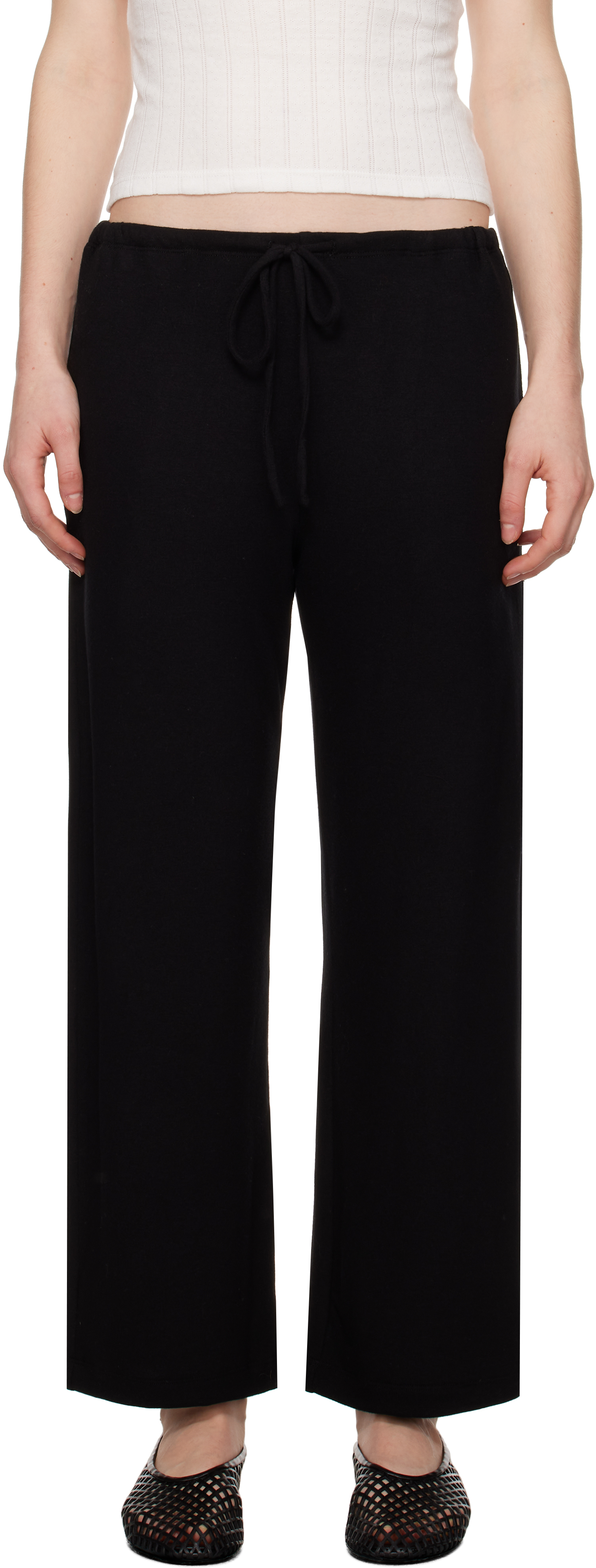 LESET: Black Lauren Crop Drawstring Lounge Pants | SSENSE