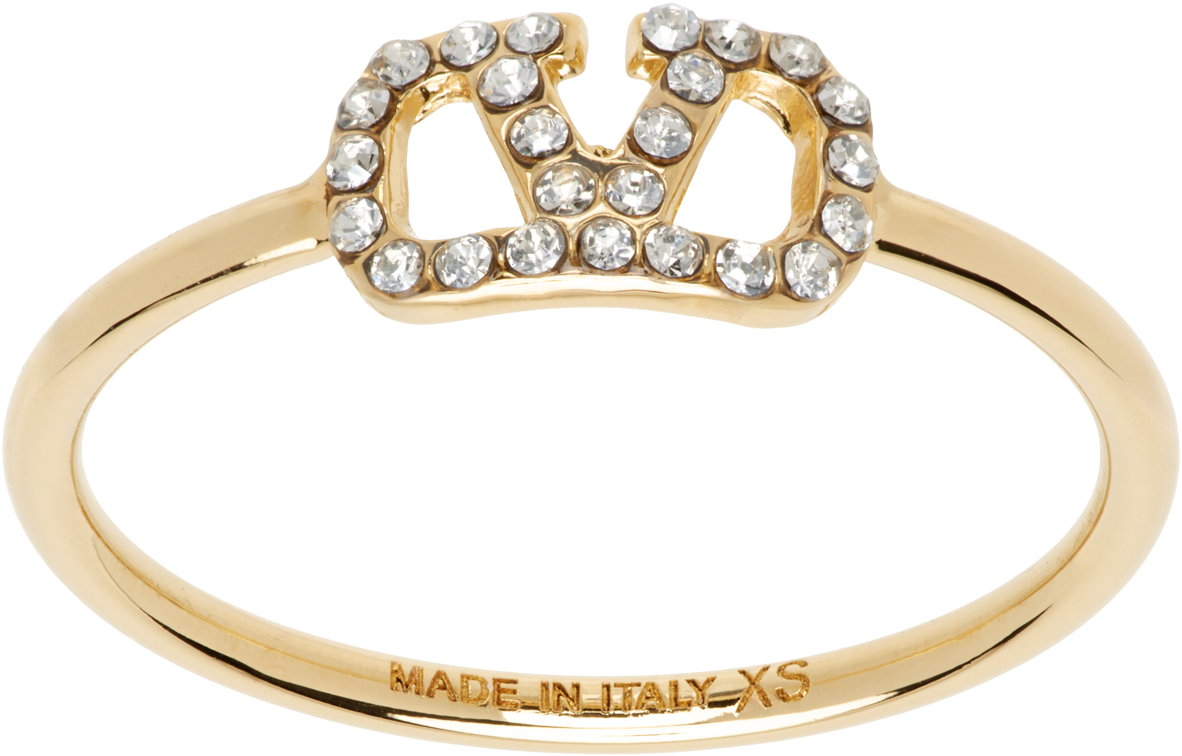 Valentino Garavani: Gold VLogo Signature Metal & Swarovski Crystal Ring ...