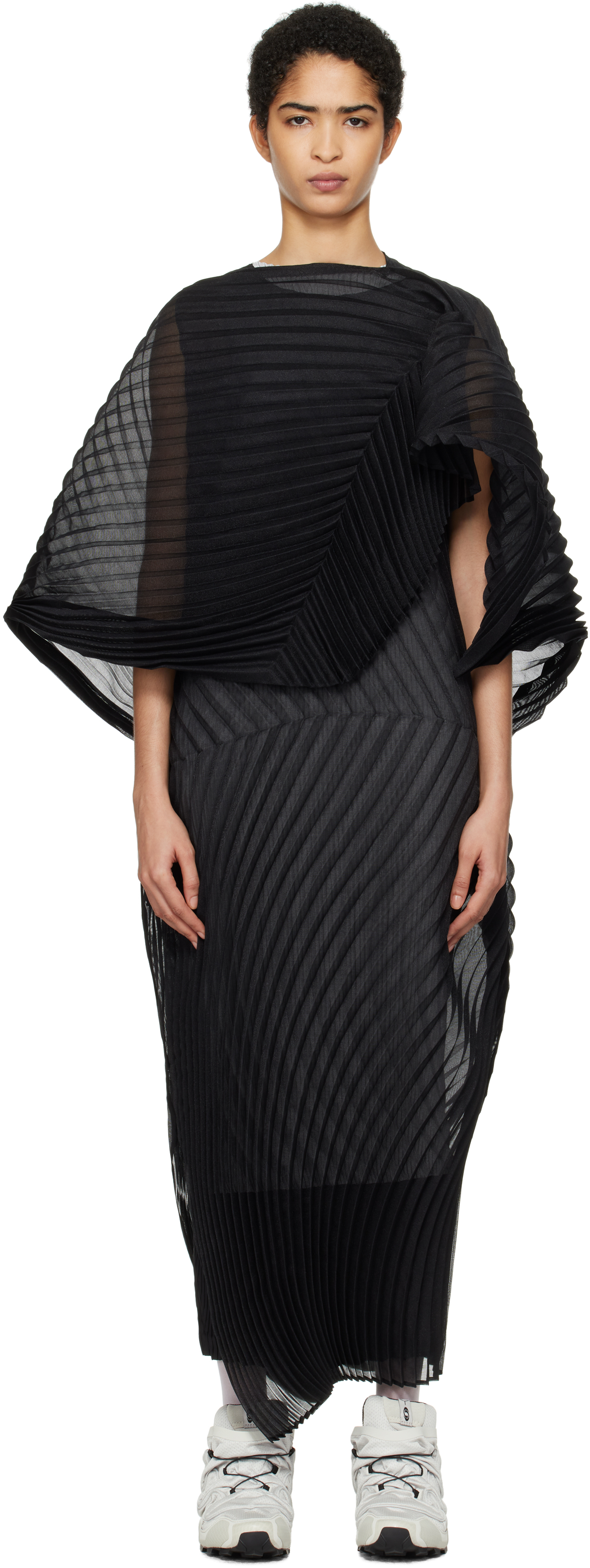 ISSEY MIYAKE: Black Wander Maxi Dress | SSENSE