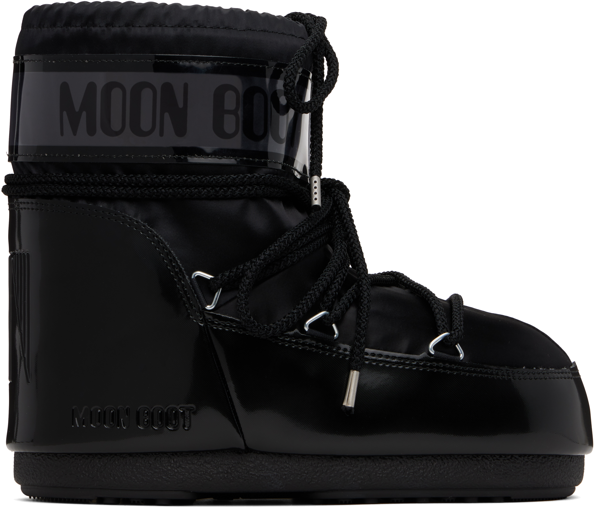 Moon Boot: Black Icon Low Glance Satin Boots | SSENSE