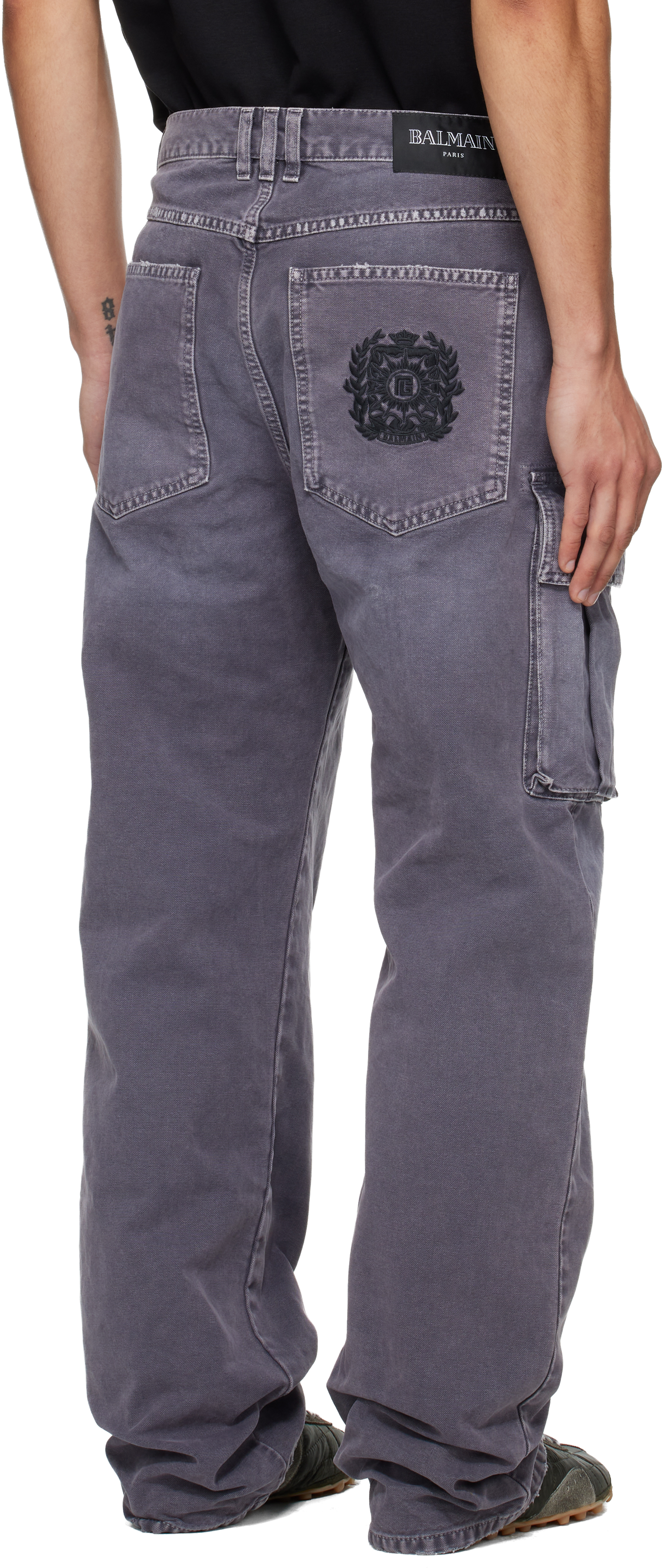 Balmain Purple Loose-fit Denim Cargo Pants In Gray | ModeSens