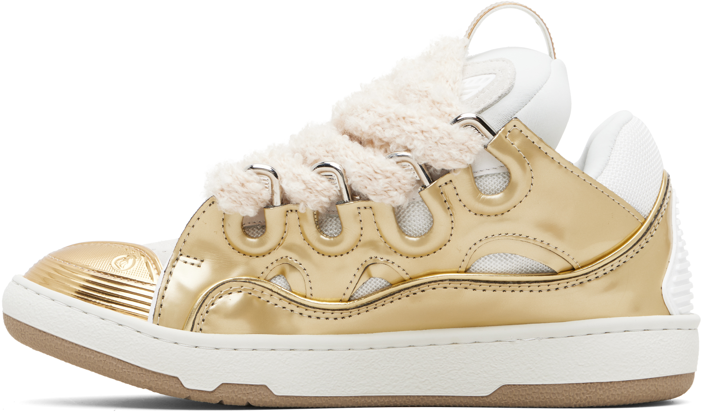 Lanvin Curb Metallic Leather Sneakers With Mesh Laces In Gold | ModeSens