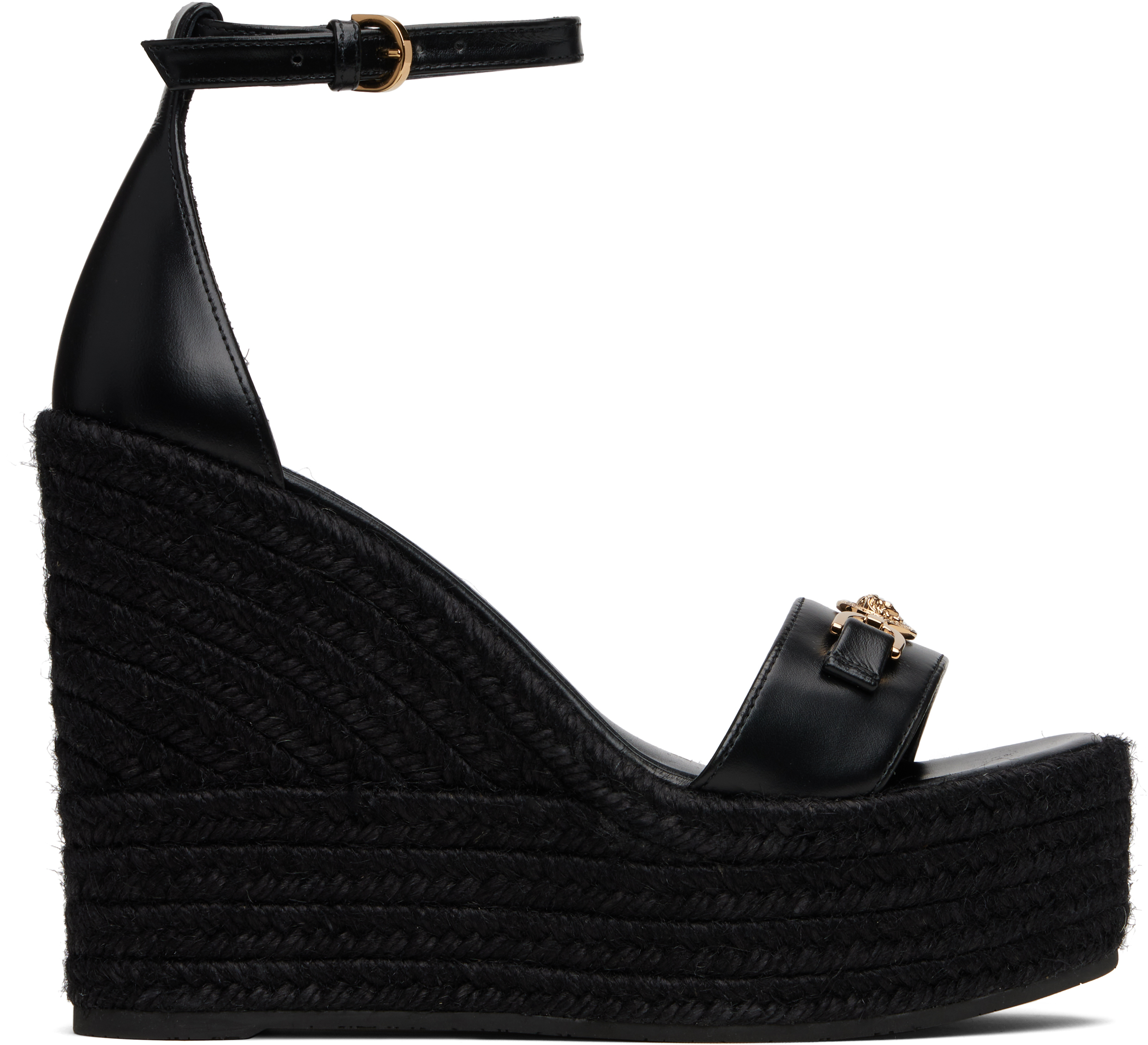 Versace Black Medusa '95 Leather Wedge Sandals | Smart Closet