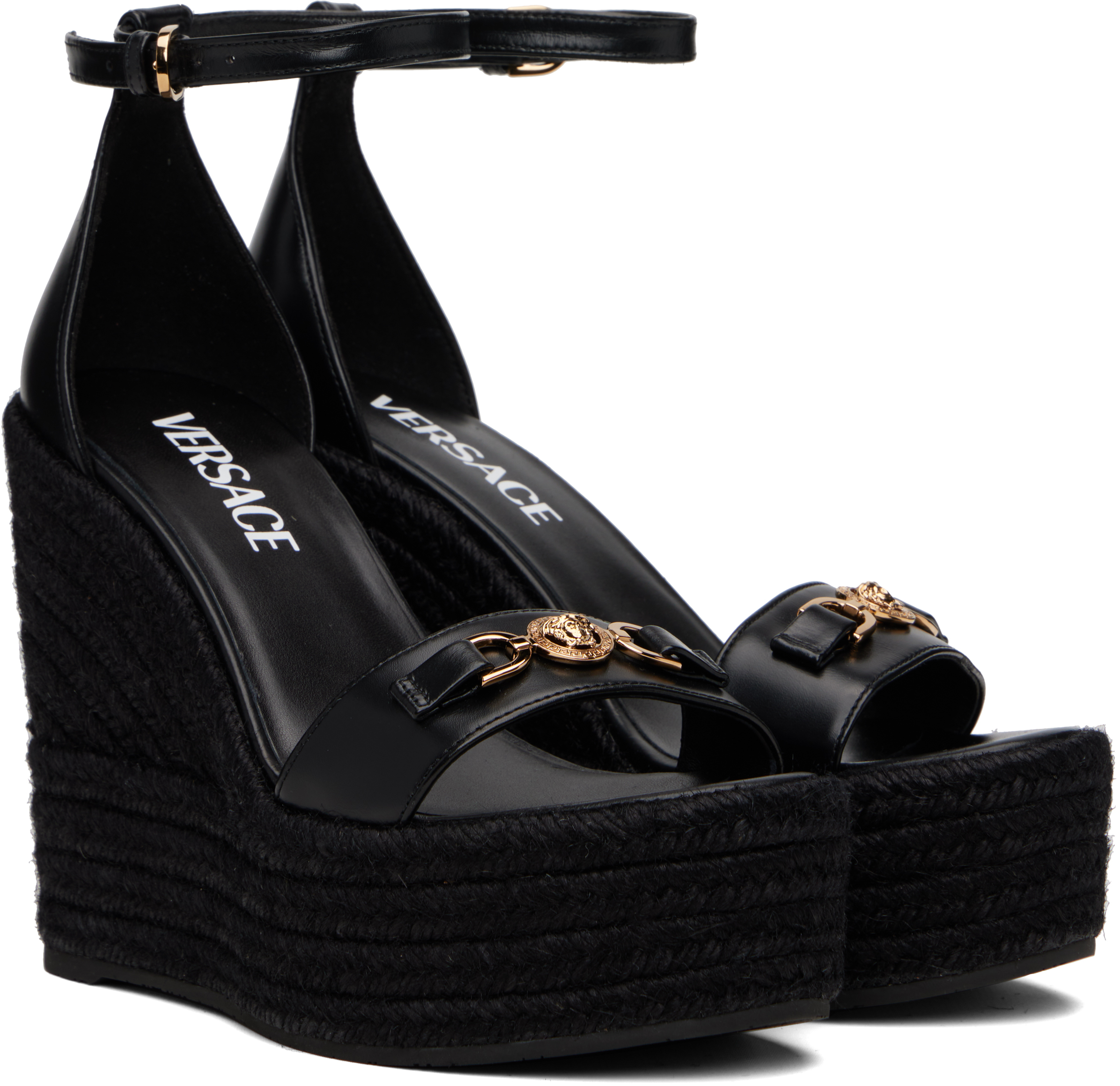 Versace Black Medusa '95 Leather Wedge Sandals | Smart Closet