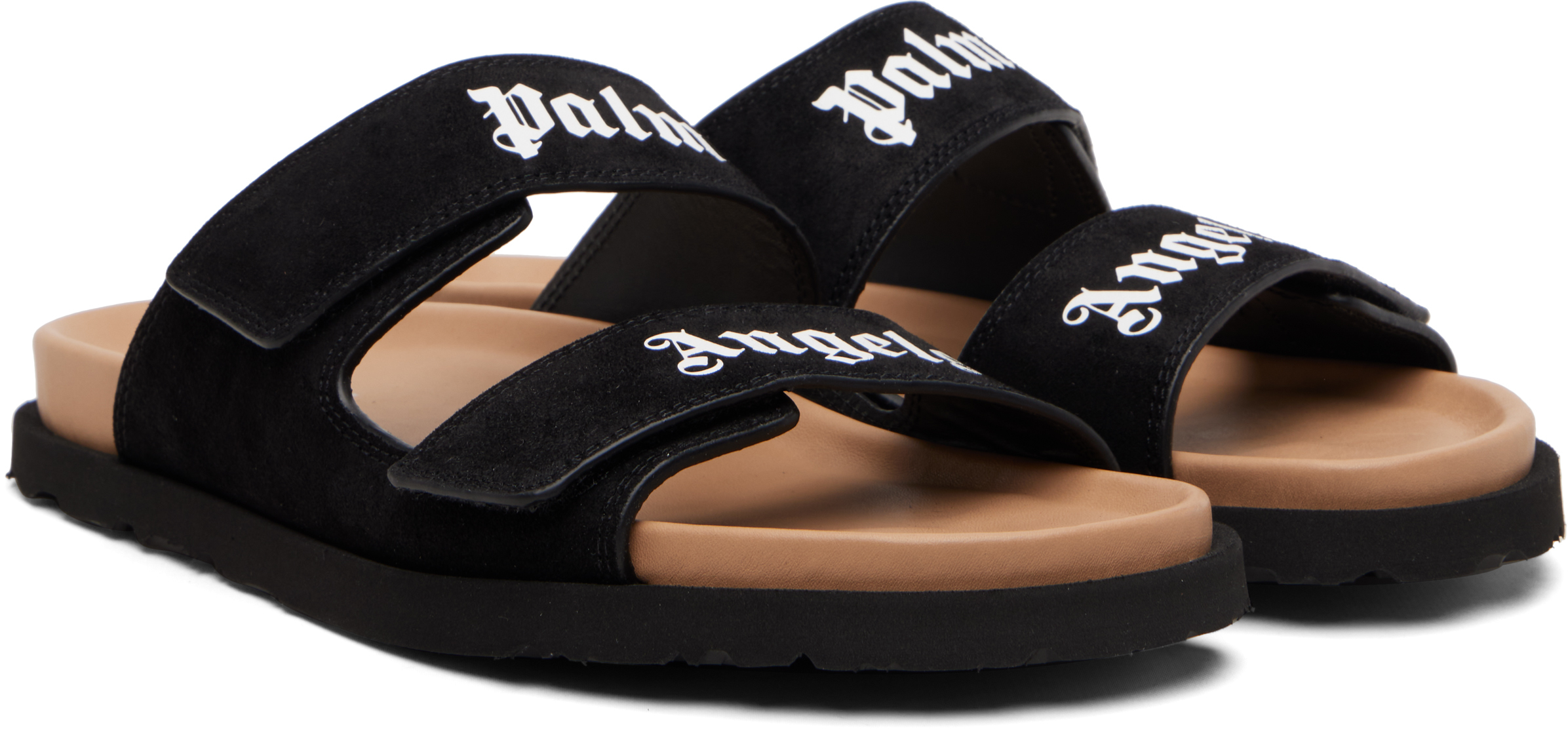 Palm Angels Black Logo Suede Sandals In Multi | ModeSens
