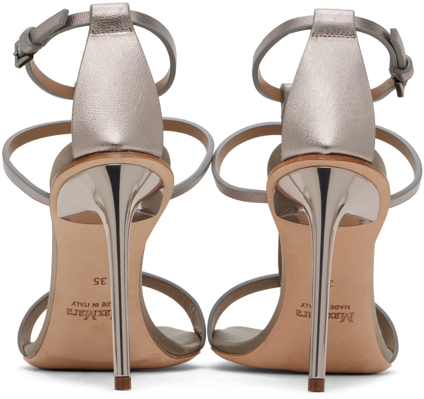 Max Mara: Gray Metallic Nappa Leather Sandals | SSENSE Canada