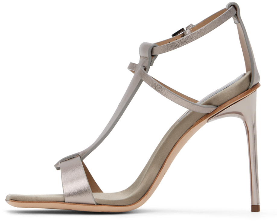 Max Mara: Gray Metallic Nappa Leather Sandals | SSENSE Canada