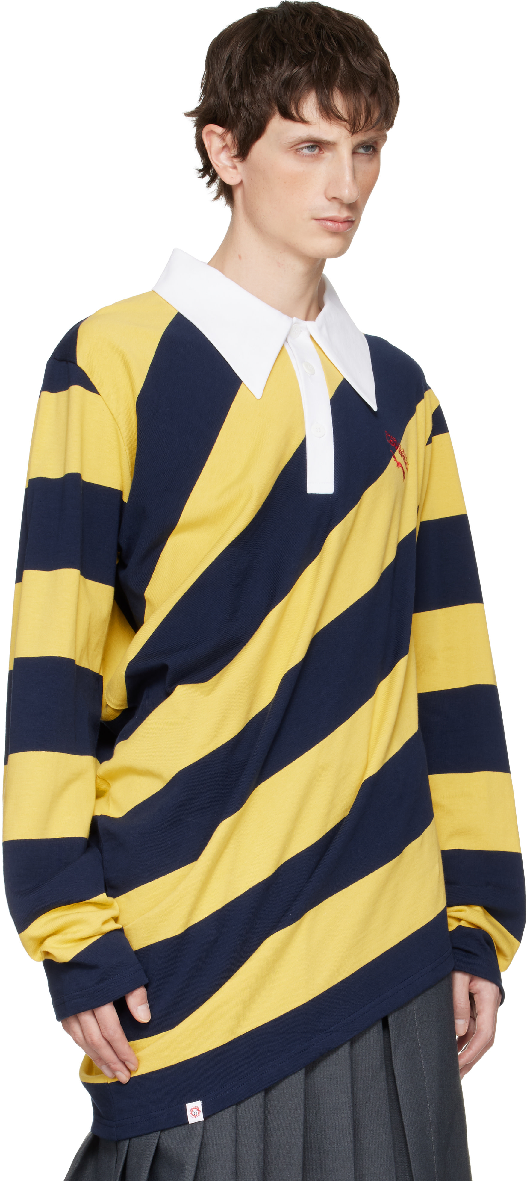 Charles Jeffrey LOVERBOY: Yellow & Navy Topsy Turvy Polo | SSENSE Canada