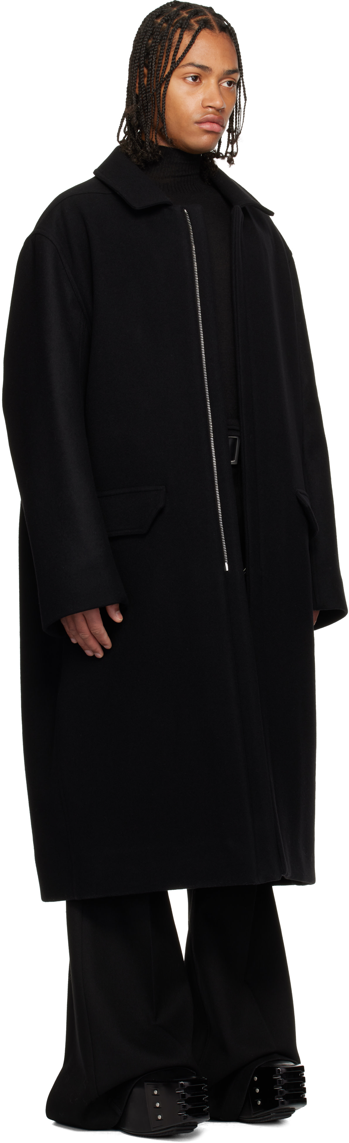 Rick Owens: Black Concordians Jumbo Mac Coat | SSENSE Canada