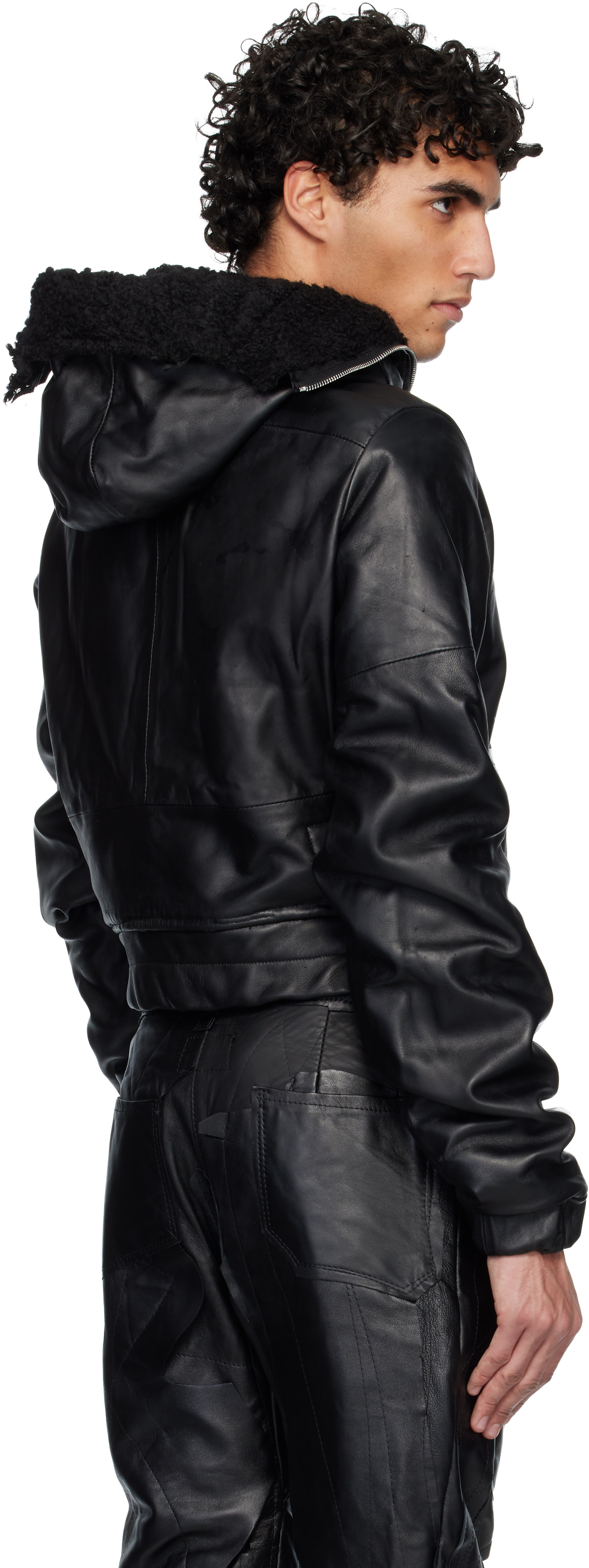 Swampgod: Black Quarter Zip Palombaro Hoodie Leather Jacket | SSENSE ...