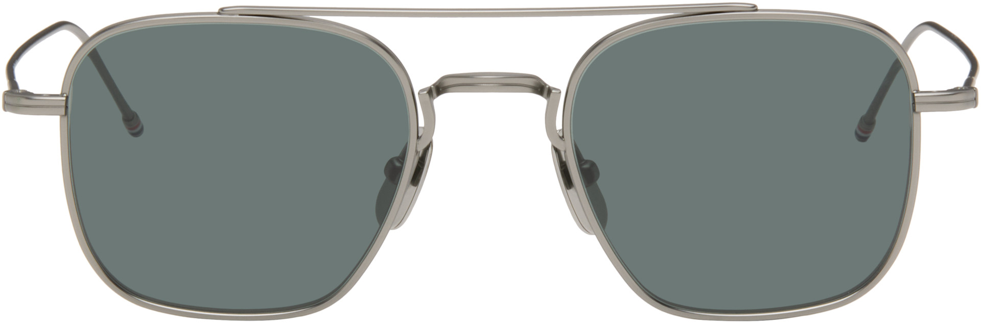Thom Browne: Silver Titanium Squared Aviator Sunglasses | SSENSE Canada