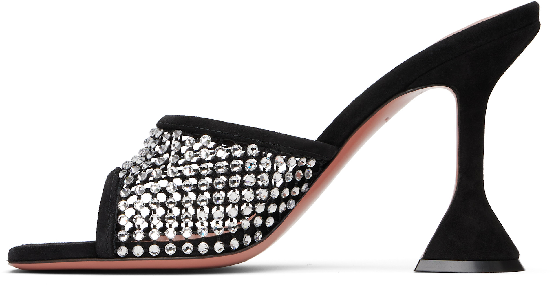 Amina Muaddi: Black Lupita Crystal Net Heeled Sandals | SSENSE Canada