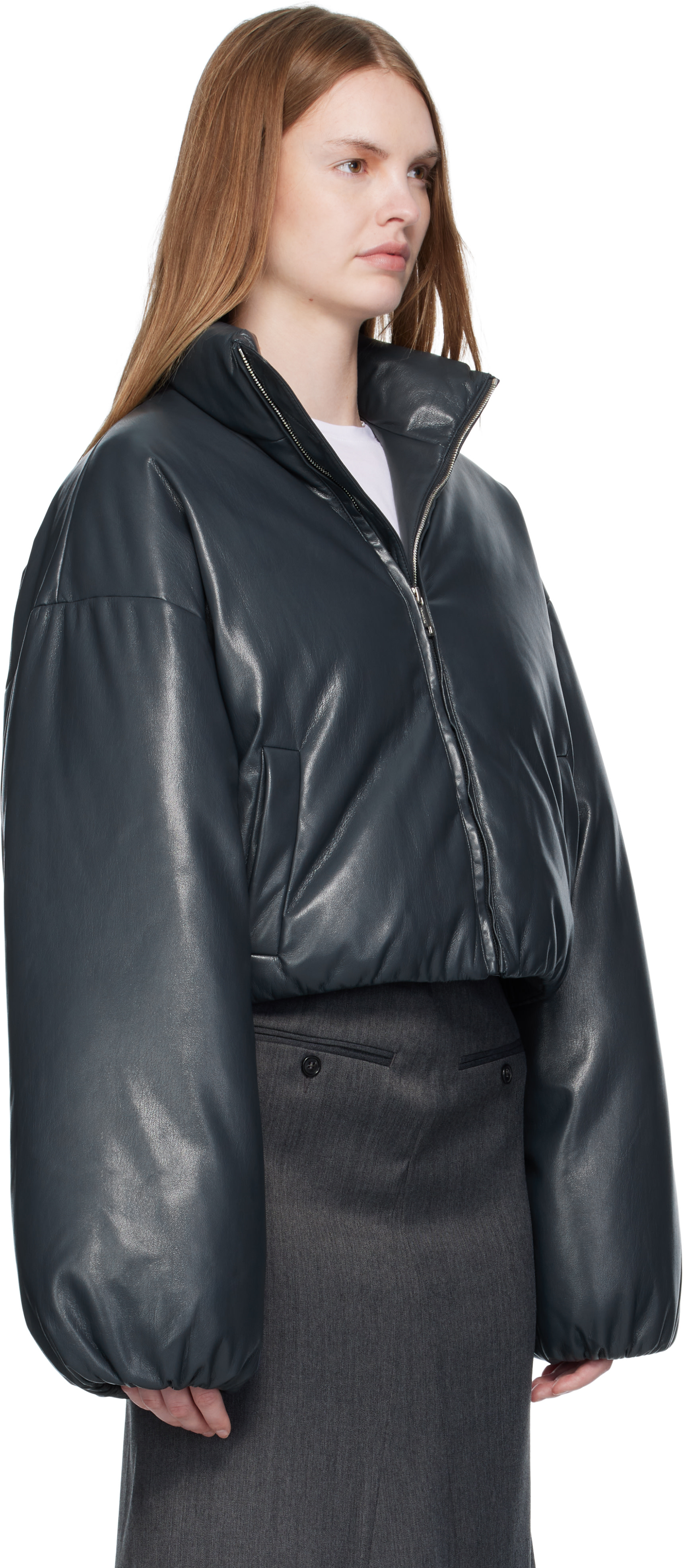 Nanushka: Black Lilima Down Vegan Leather Jacket | SSENSE South Korea