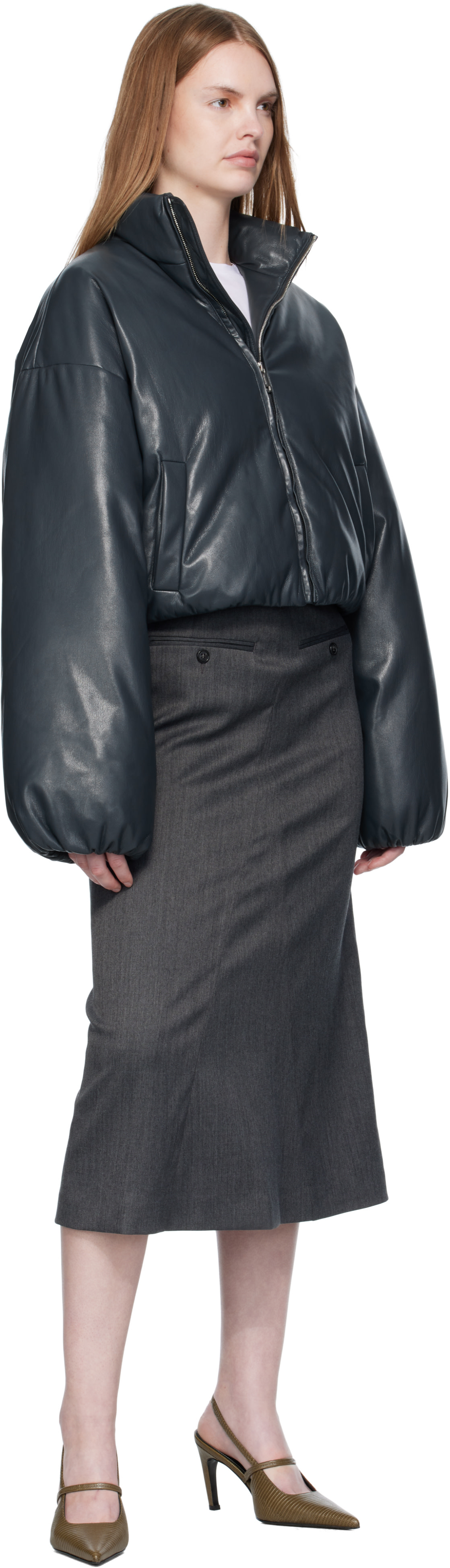 Nanushka: Black Lilima Down Vegan Leather Jacket | SSENSE South Korea