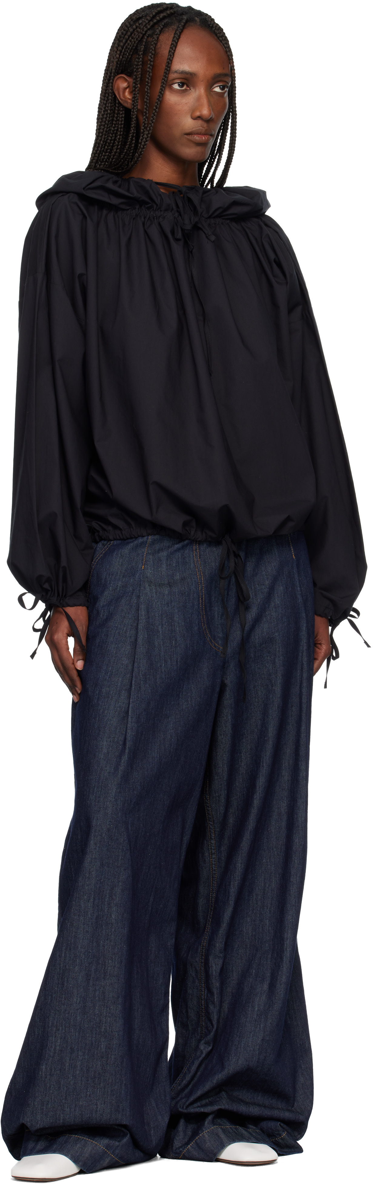 Baserange: Black Point Hooded Blouse | SSENSE Canada