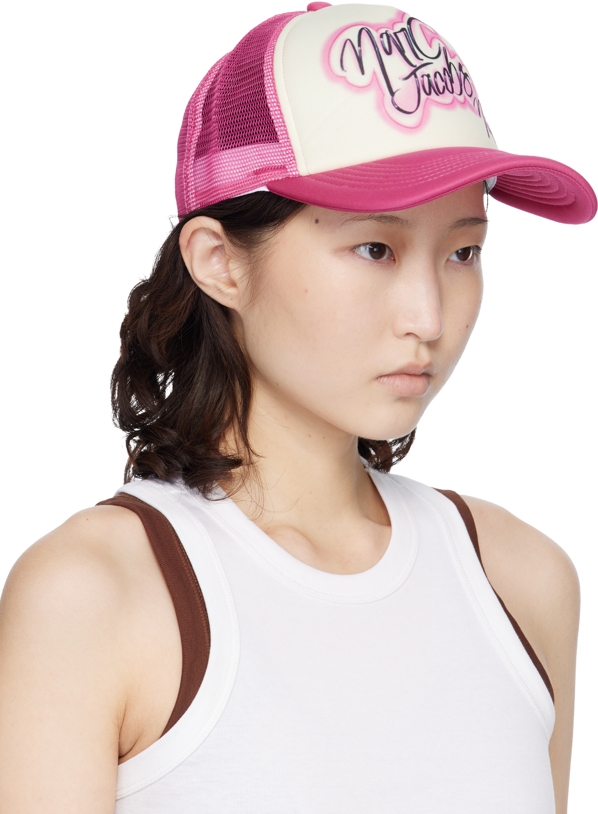 Marc Jacobs: SSENSE限定 ホワイト＆ピンク 'The Miami' City トラッカーキャップ | SSENSE 日本