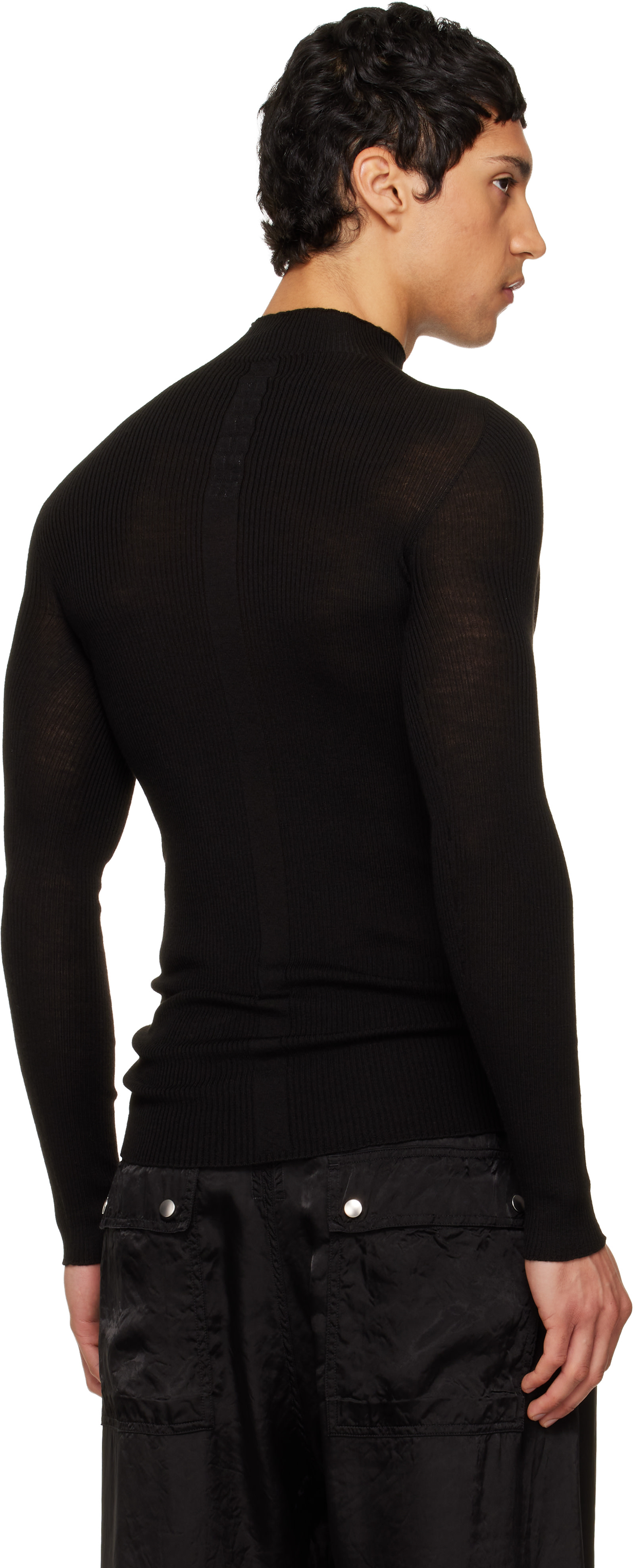 Rick Owens: Black Temple Ribbed Lupetto Sweater | SSENSE Canada