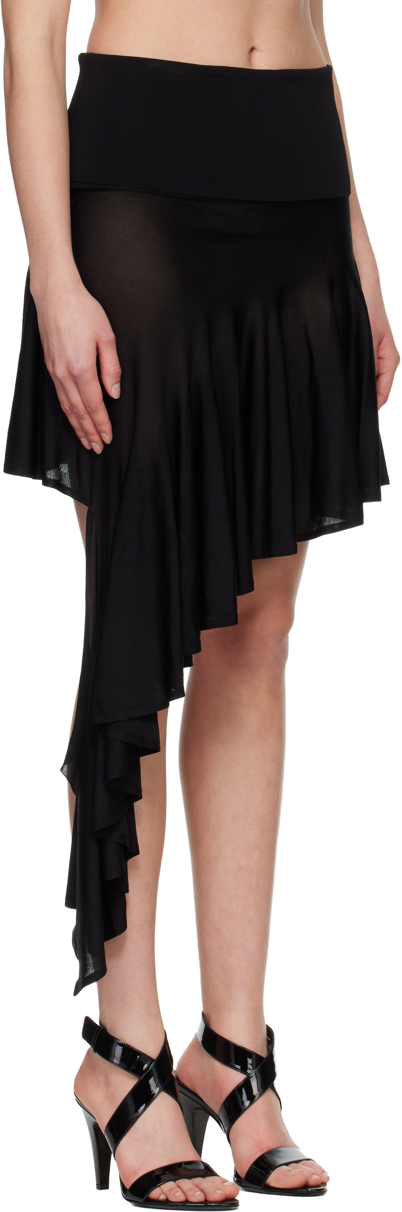 ALAÏA: Black Pointed Knit Midi Skirt | SSENSE