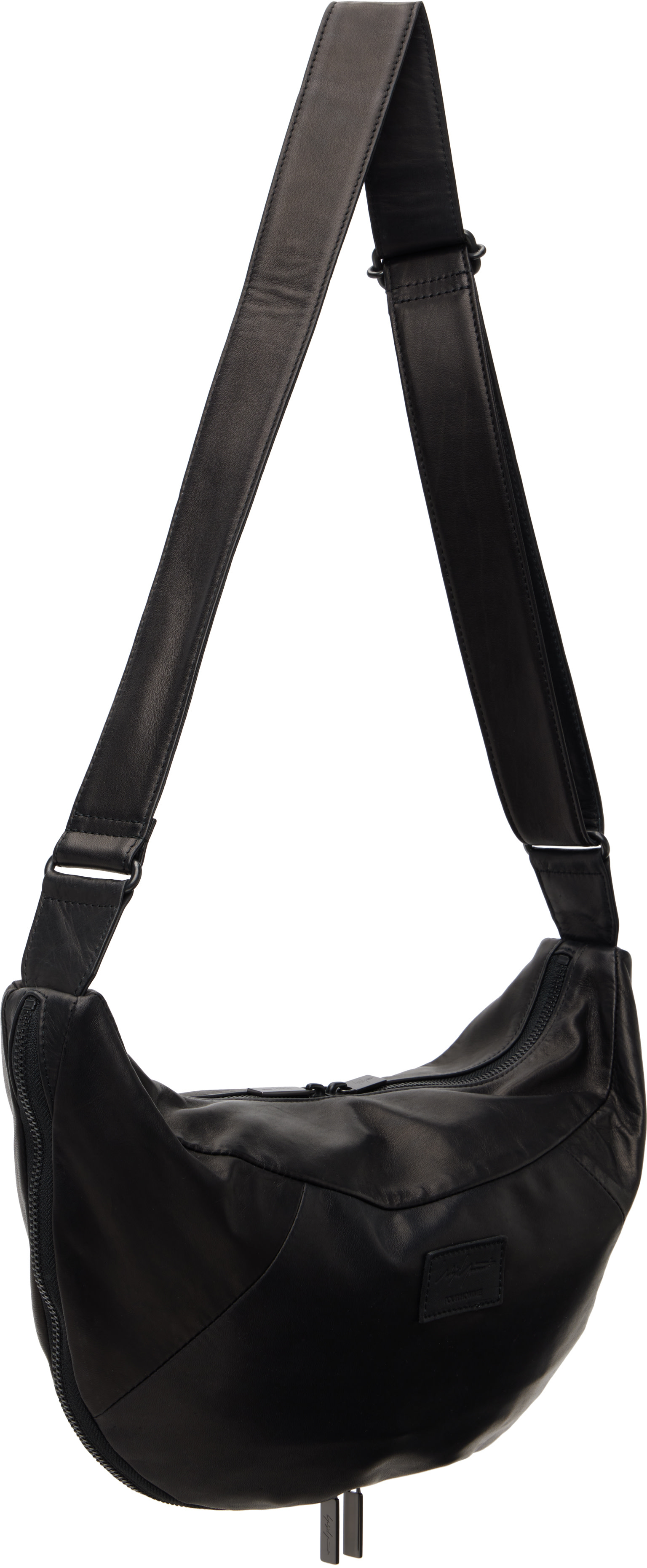 YOHJI YAMAMOTO: Black Scratch Horse Leather Half Moon Shoulder Bag ...