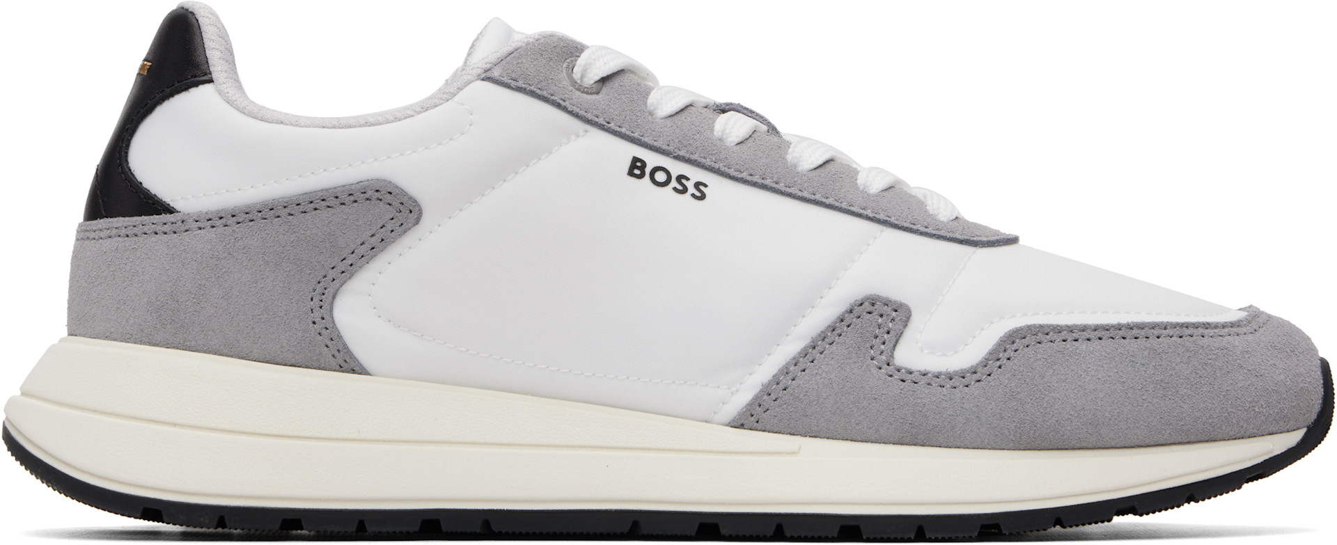 Boss: Baskets blanc et gris à garnitures en suède | SSENSE France