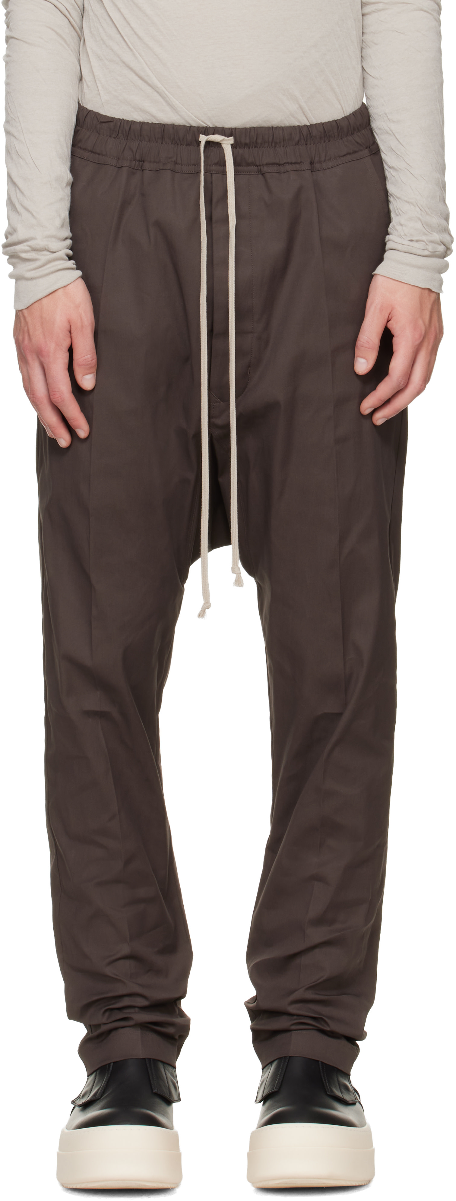 Rick Owens: Pantalon long gris à cordon coulissant - Tower | SSENSE France