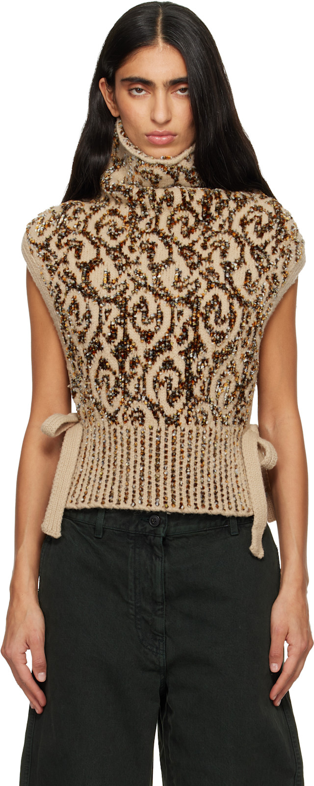 Dries Van Noten: Beige Jacquard Dickey | SSENSE